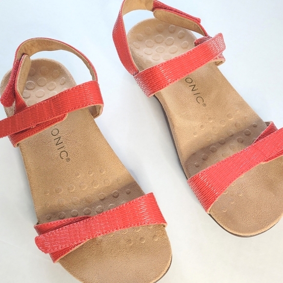 Vionic | Shoes | Vionic Red Strap Sandals Size 8 | Poshmark